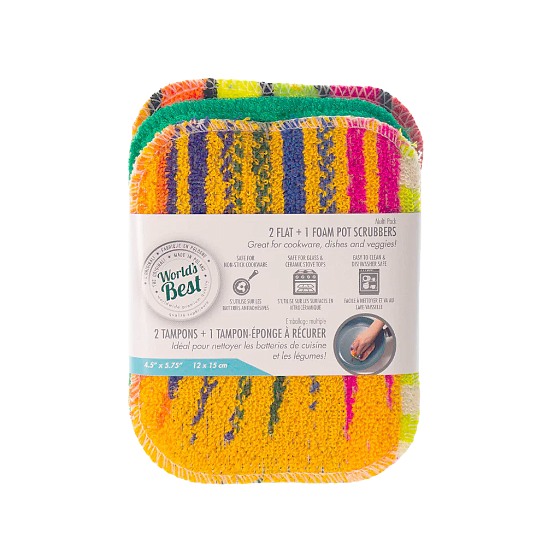 World's Best Pot Scrubber Multi Pack- 2 Flat + 1 Foam — Berry Hill
