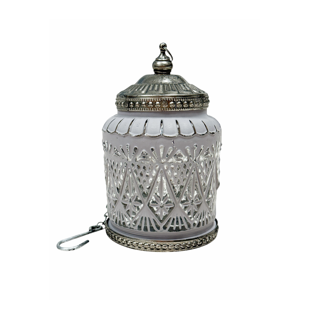 Mika Grey LED Glass Lantern with Timer — Berry Hill